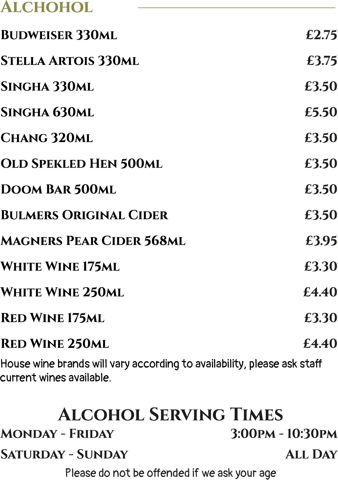 Our Delicious Menu - The White Elephant Traditional Cafe