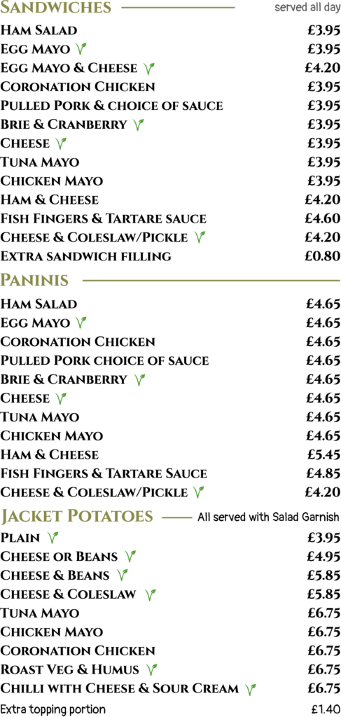 Our Delicious Menu - The White Elephant Traditional Cafe